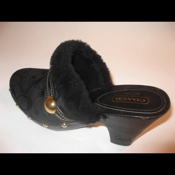 Coach | Shoes | Coach Black Fur Lined Mulesclogs | Poshmark